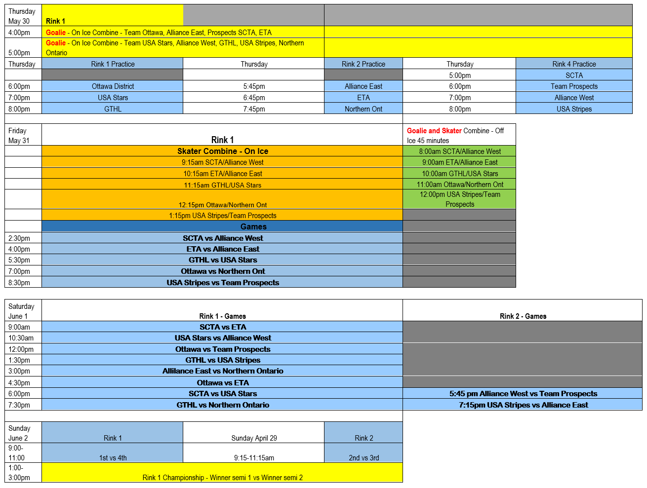 Draft Day Prospects » Schedules & Results